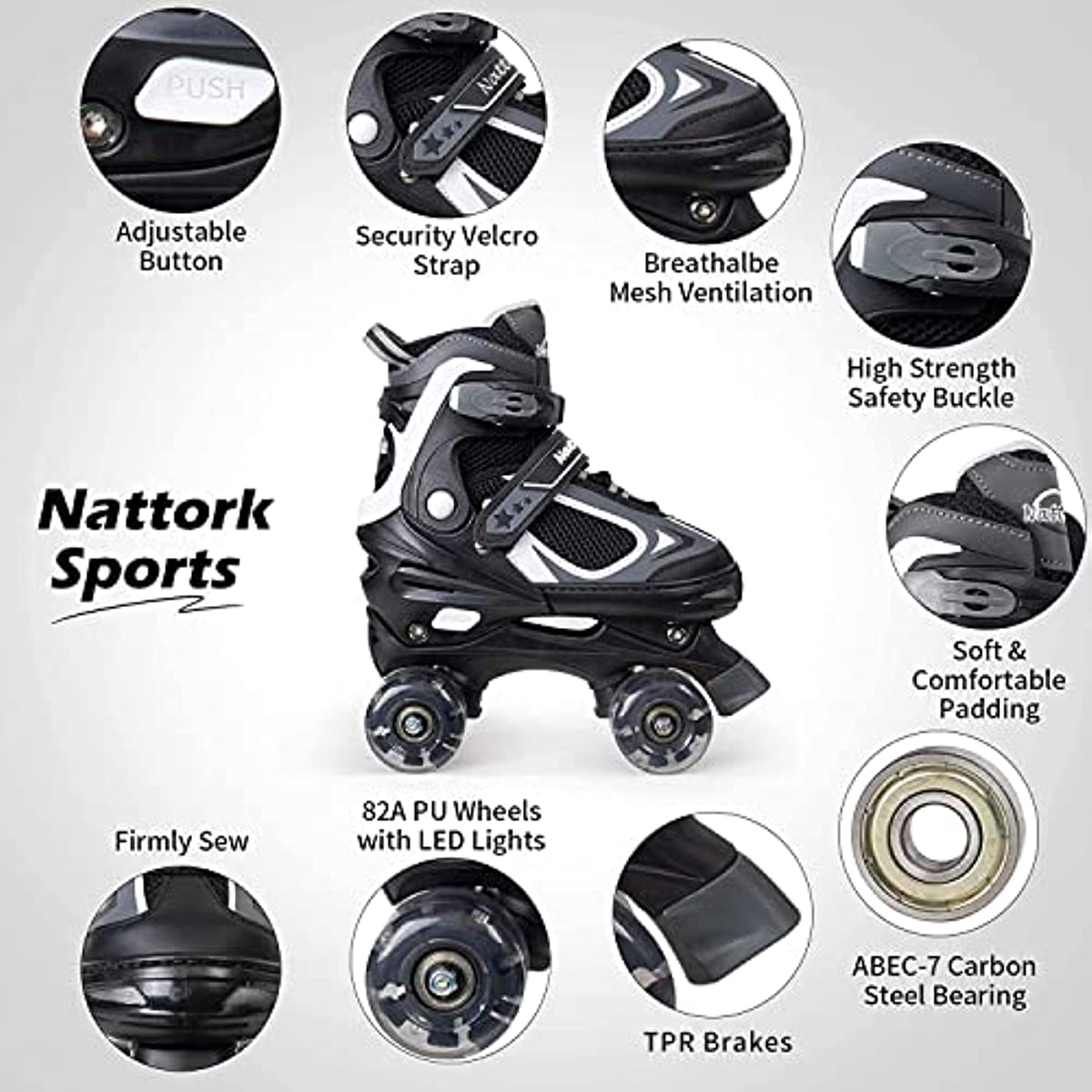 Nattork Adjustable Roller Skates for Kids Black – NattorkSkates